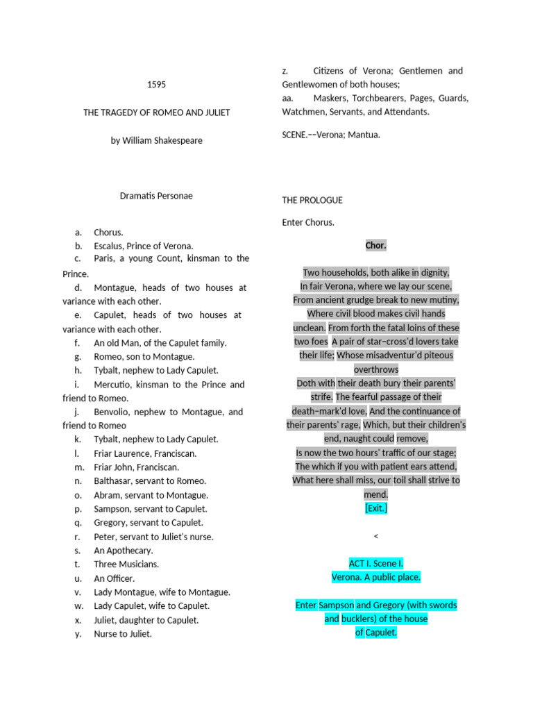 Naskah Drama Romeo and Juliet William Shakespeare | PDF | Characters In ...