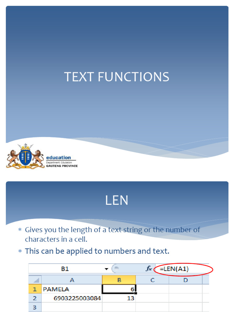 Text Functions Len, Concatenate | PDF