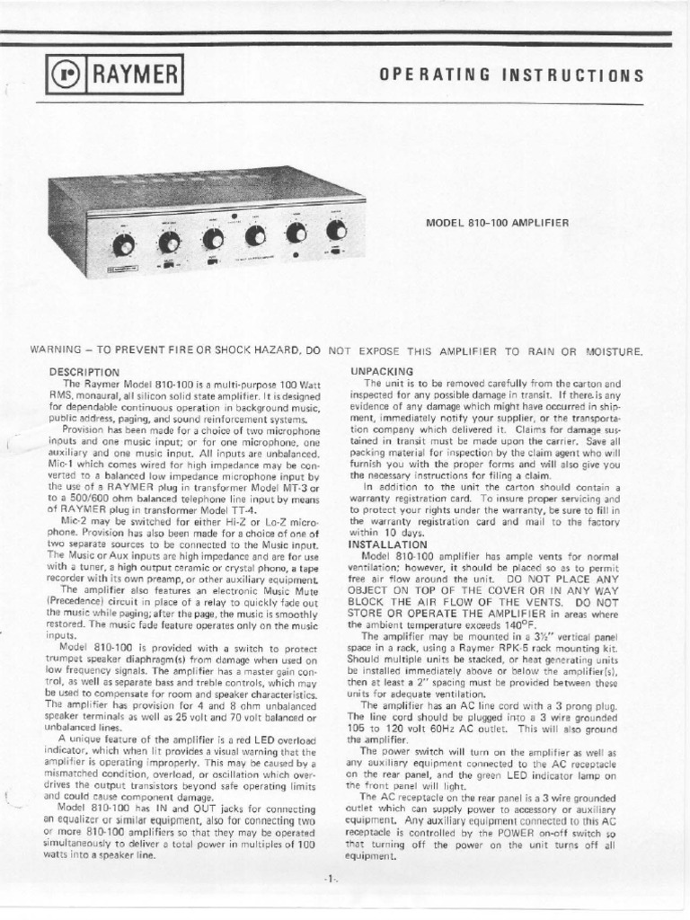 Raymer-trutone Amp 810-100 EDS | PDF