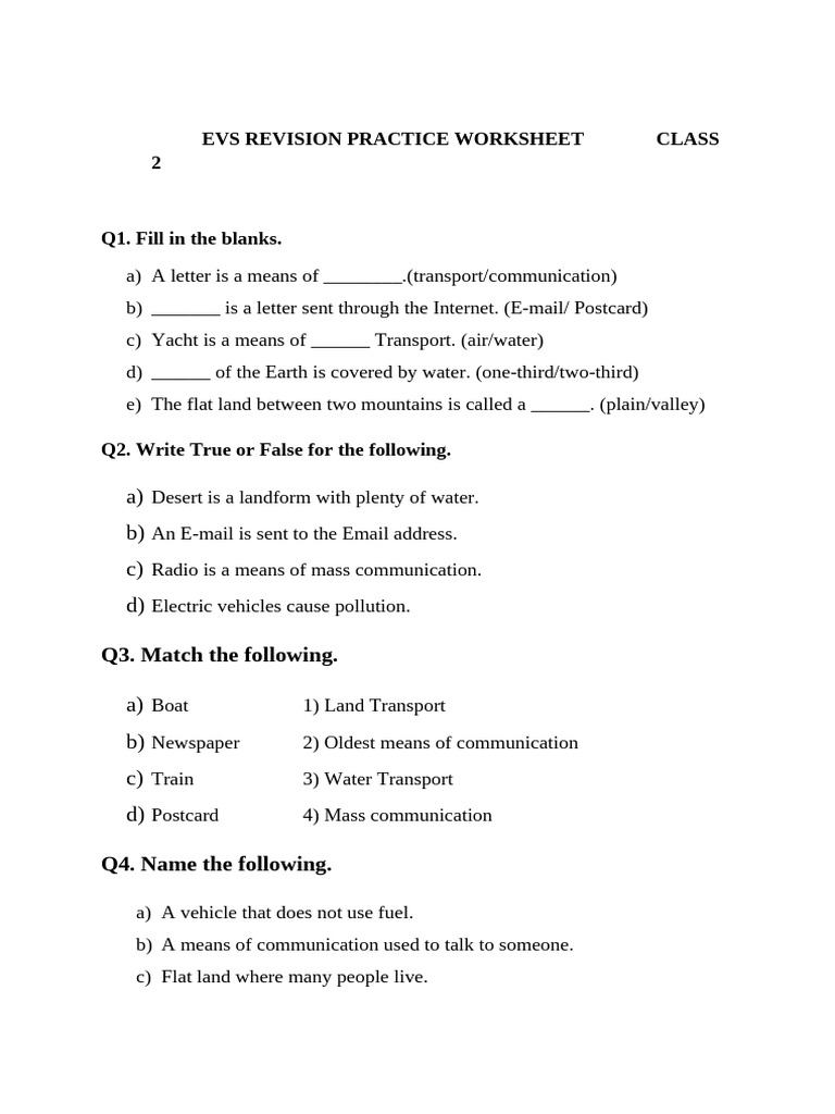 Pt4 Evs Worksheet | PDF
