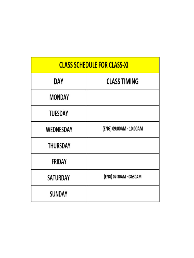 Class Xi 2025 Weekly Class Schedule | PDF