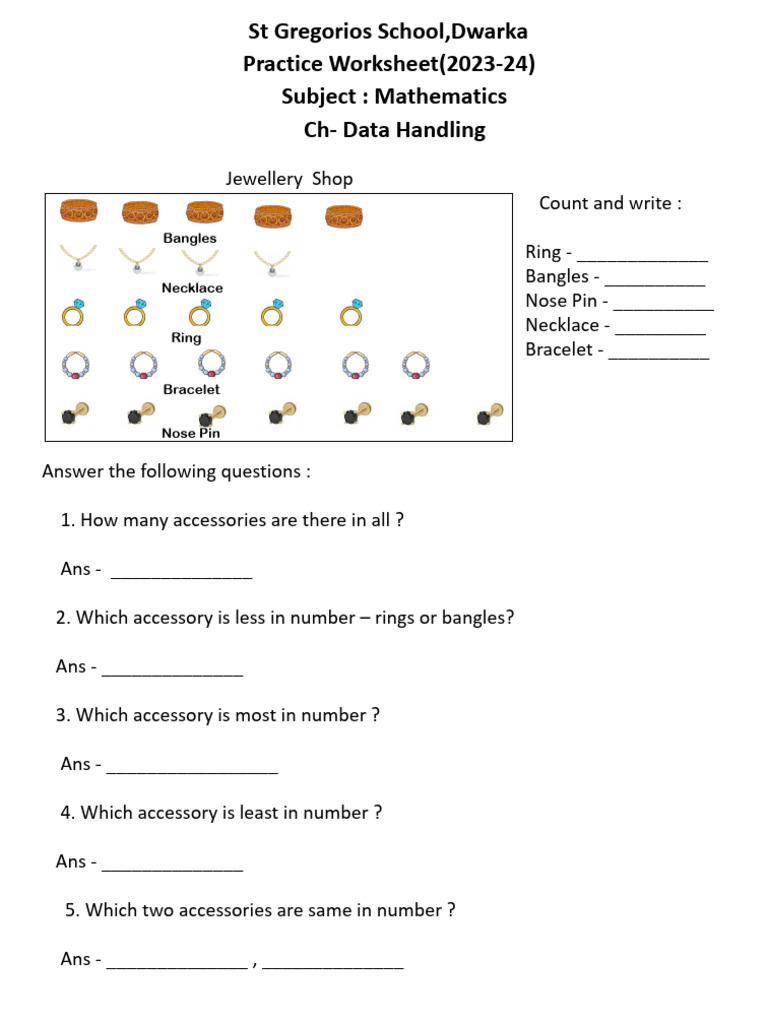 Data Handling Practice Worksheet | PDF