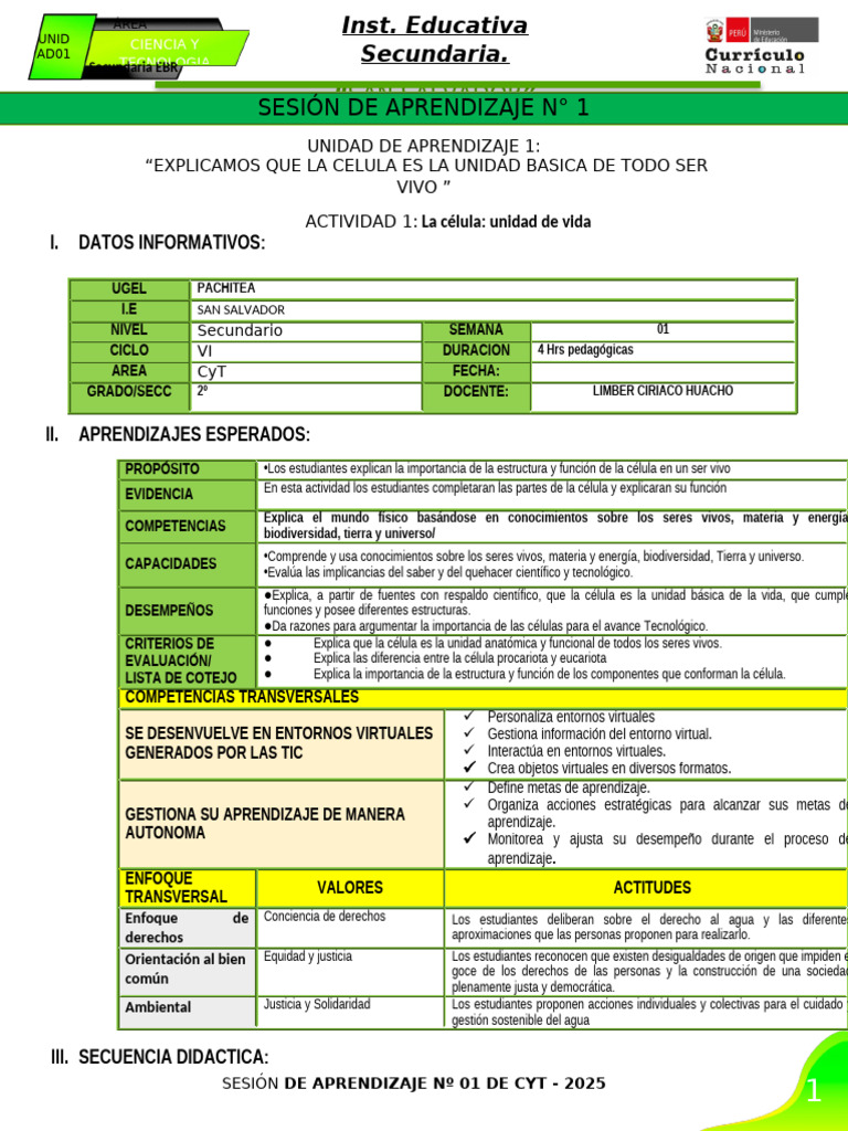 2º Ses-Act 1-Cyt U1 | PDF | Maestros | Aprendizaje
