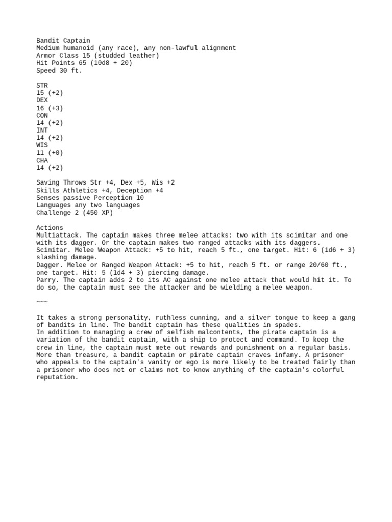 Bandit Captain Stat Block | PDF