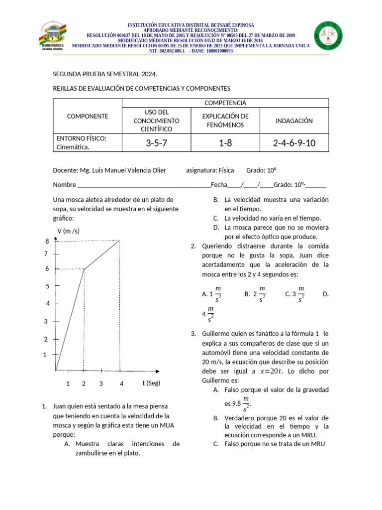 Física 10° | PDF | Cinemática | Velocidad