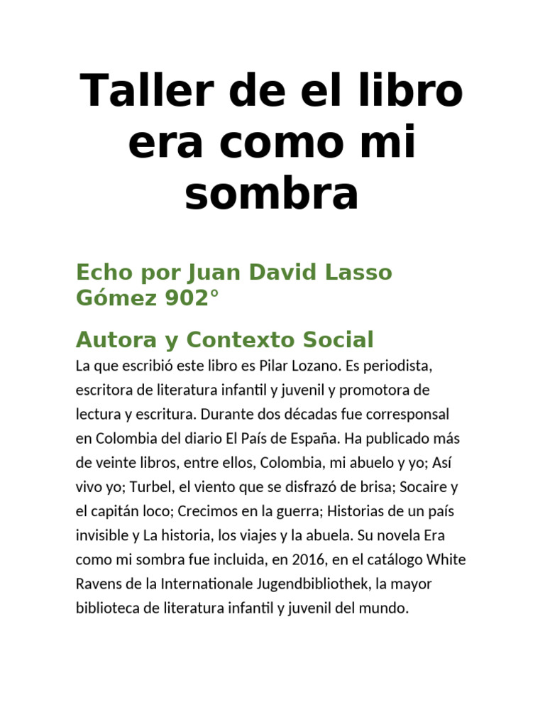 Taller sobre "Era como mi sombra" | PDF | Literatura infantil