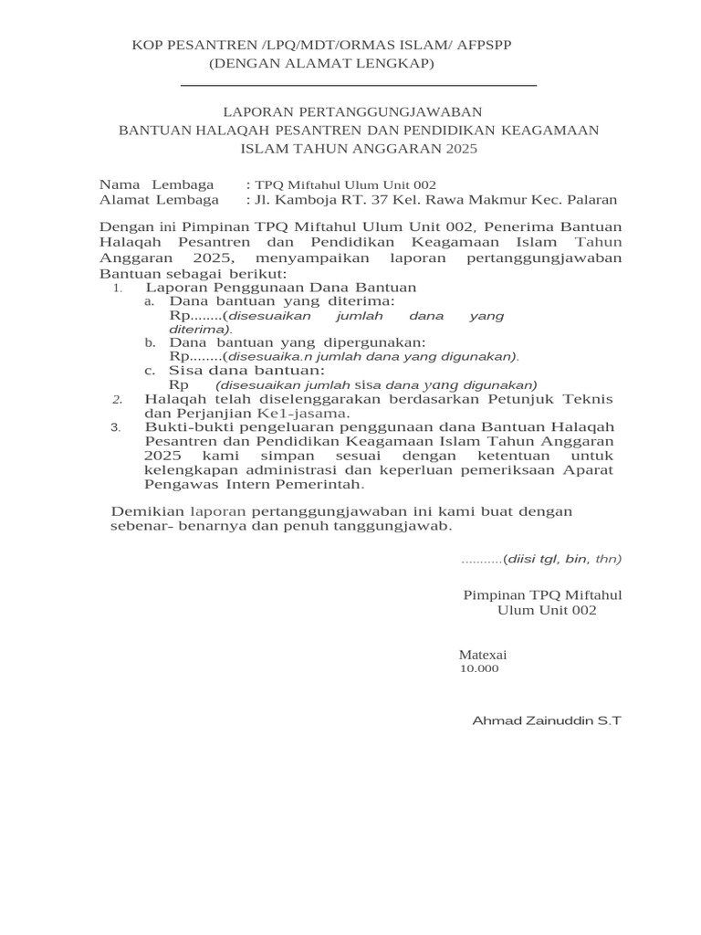 TPQ Miftahul Ulum Unit 002 | PDF