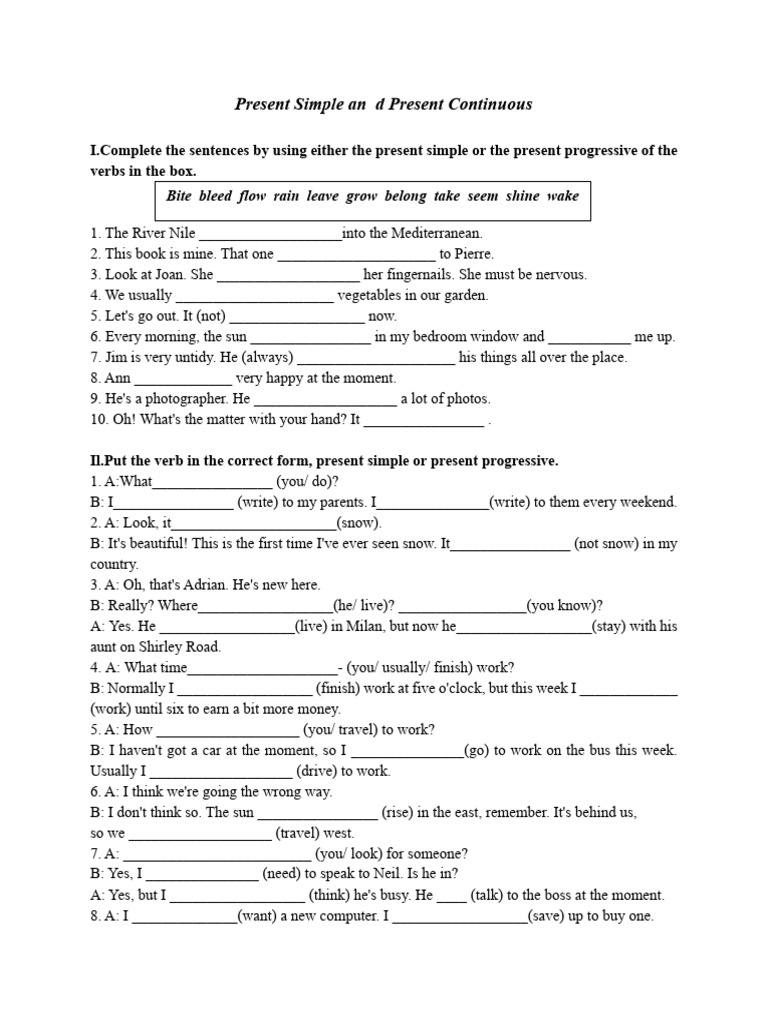 Exc. Present Simple and Present Continuous | PDF