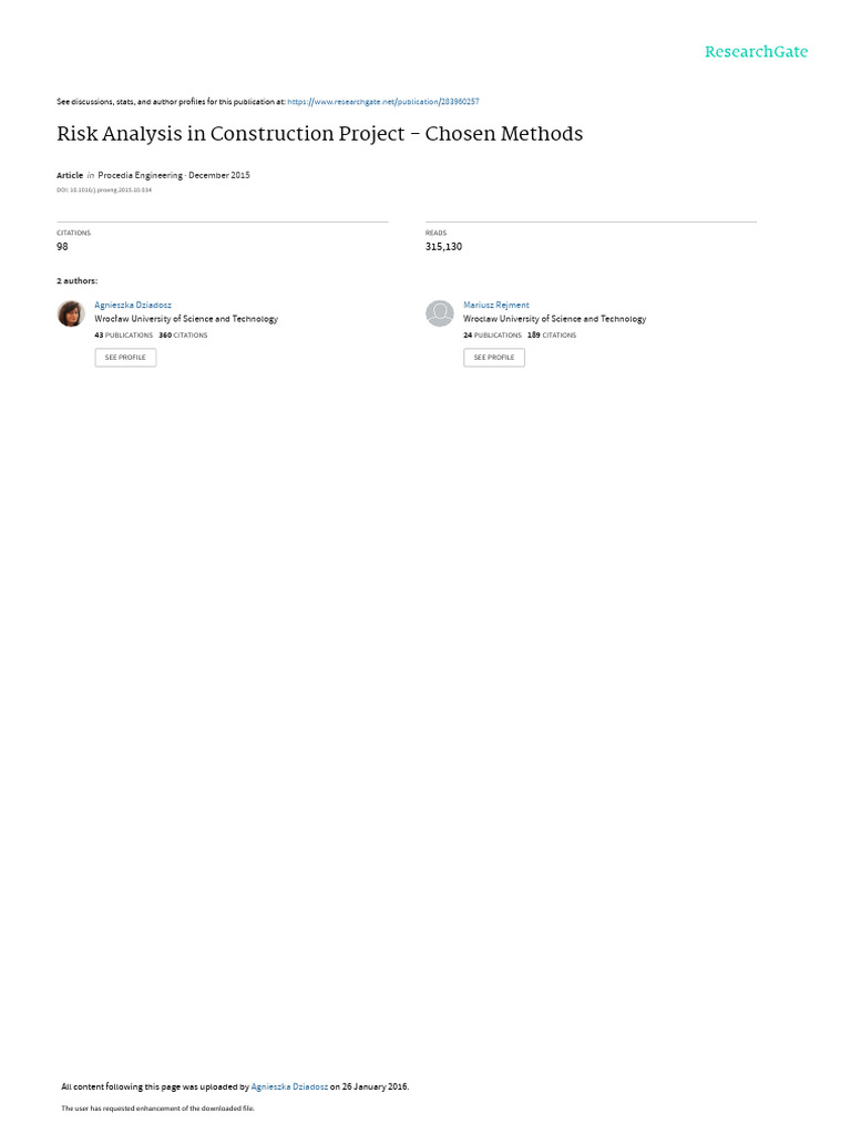 Risk Analysis in Construction Project - Chosen Met | PDF | Linear ...