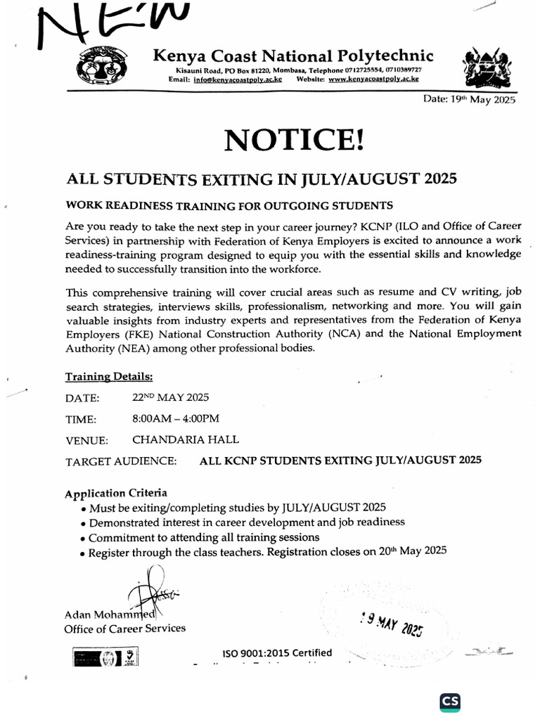 Work Readiness Training Notice | PDF