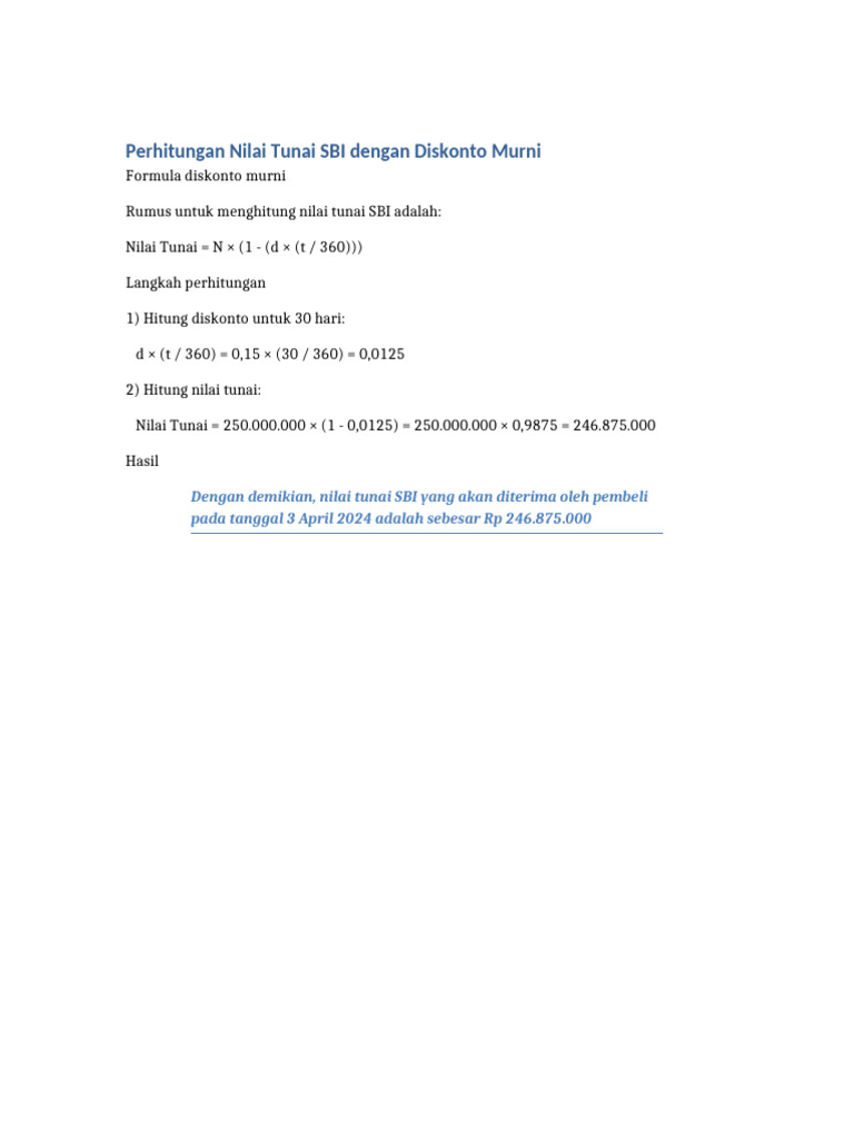 Nilai Tunai SBI Diskonto Murni | PDF