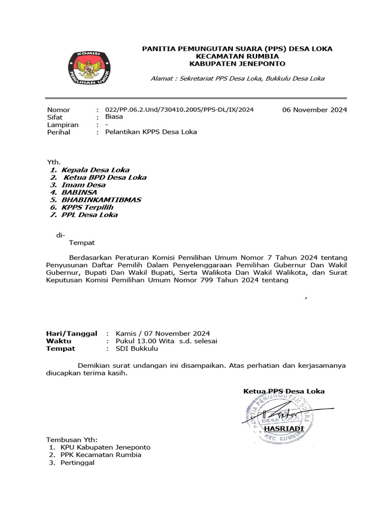 Pelantikan KPPS Desa Loka 2024 | PDF