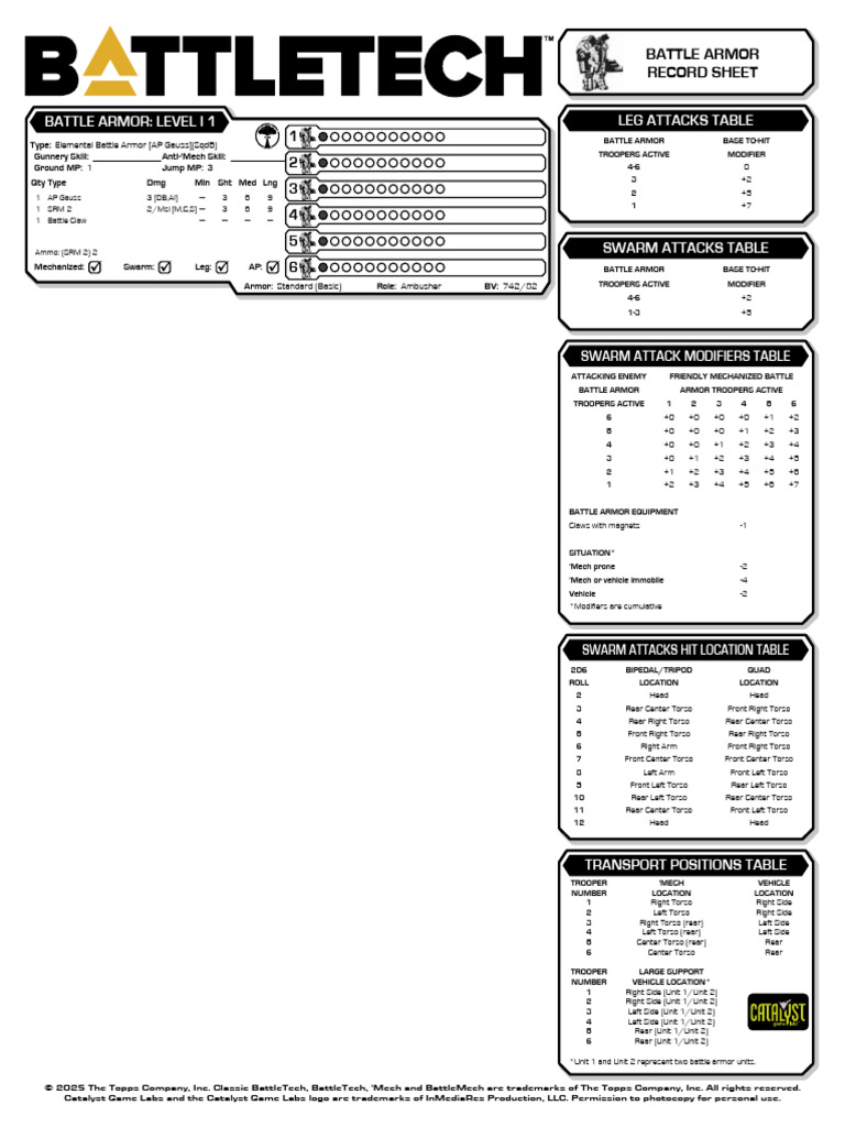 Elemental Battle Armor (AP Gauss) (Sqd6) | PDF | Battle Tech | Gaming