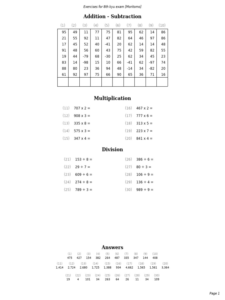Soroban Exam Practice Exercises | PDF