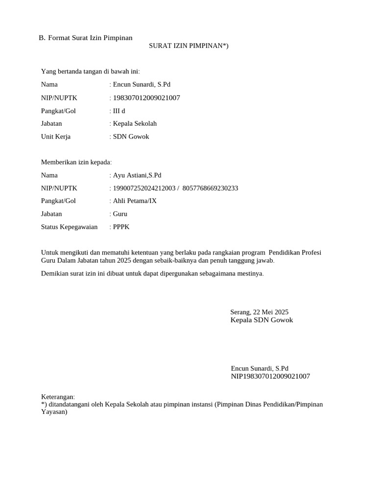 Surat Izin Pimpinan | PDF
