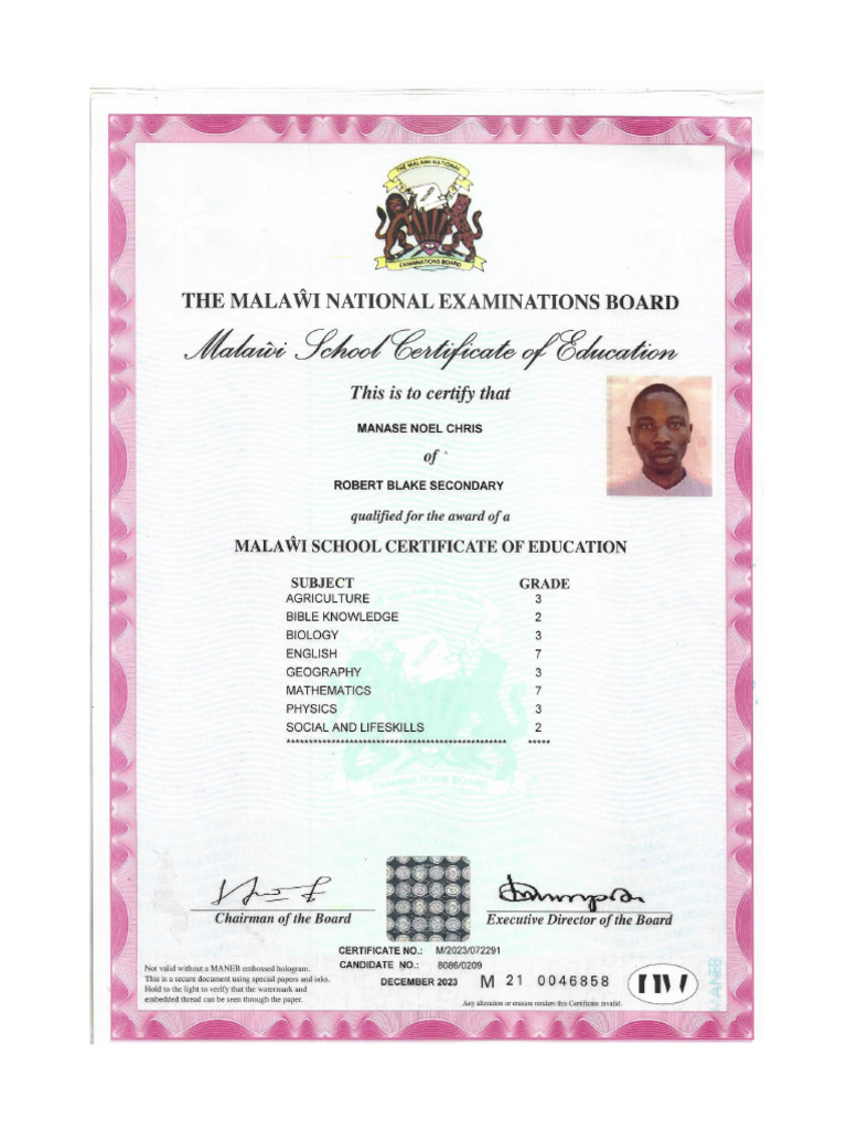 Manase Malawi Examination Board 2023) | PDF