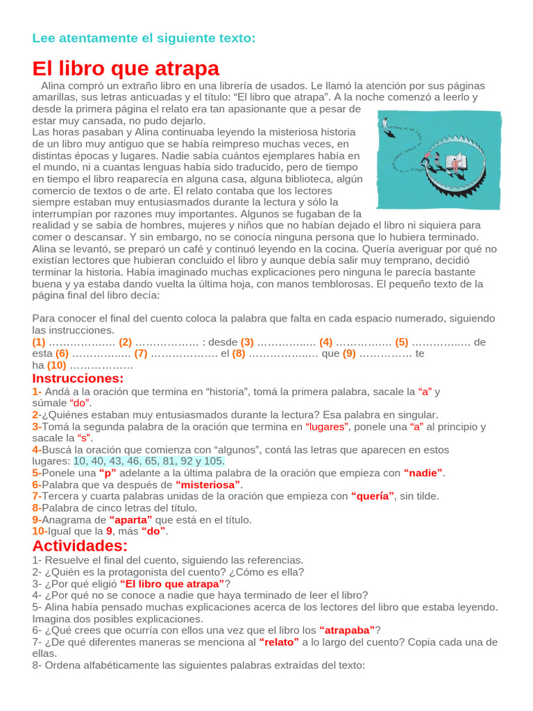 Lee Atentamente El Siguiente Texto | PDF | Numero Gramatical | Verbo