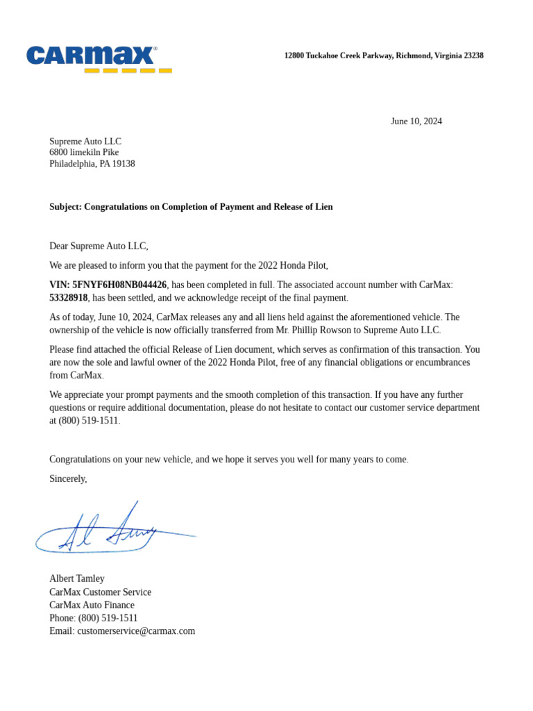 Carmax Lien Release Form | PDF