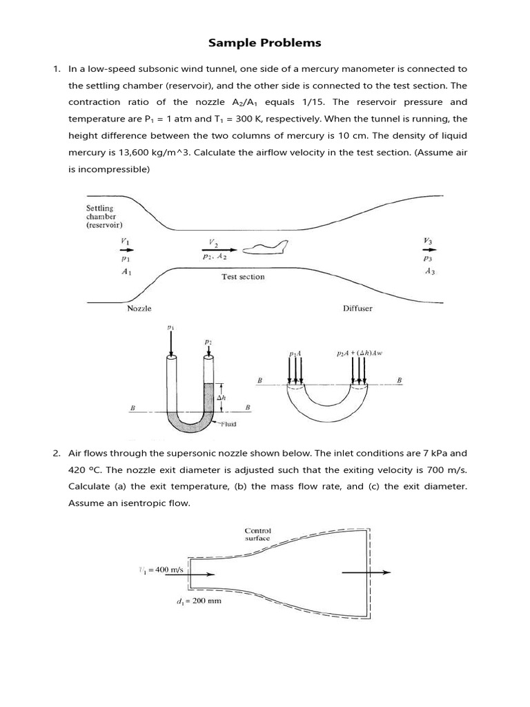 Fluid Dynamics and Aerodynamics Problems | PDF