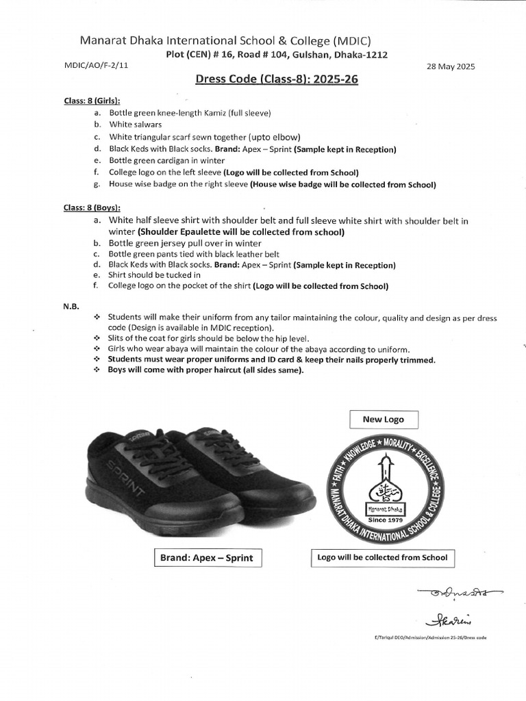 Dress Code (Class-8) 2025-26 | PDF