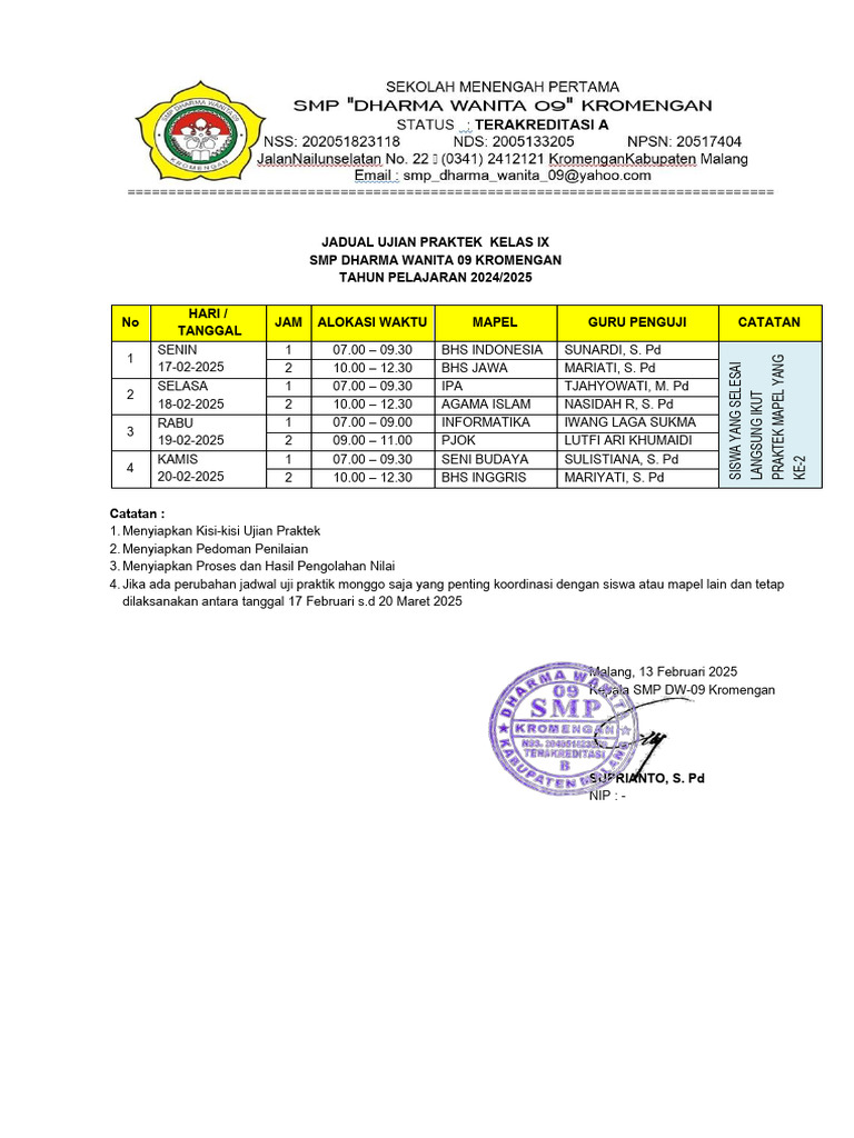 Jadwal Uji Praktek 2024-2025 | PDF