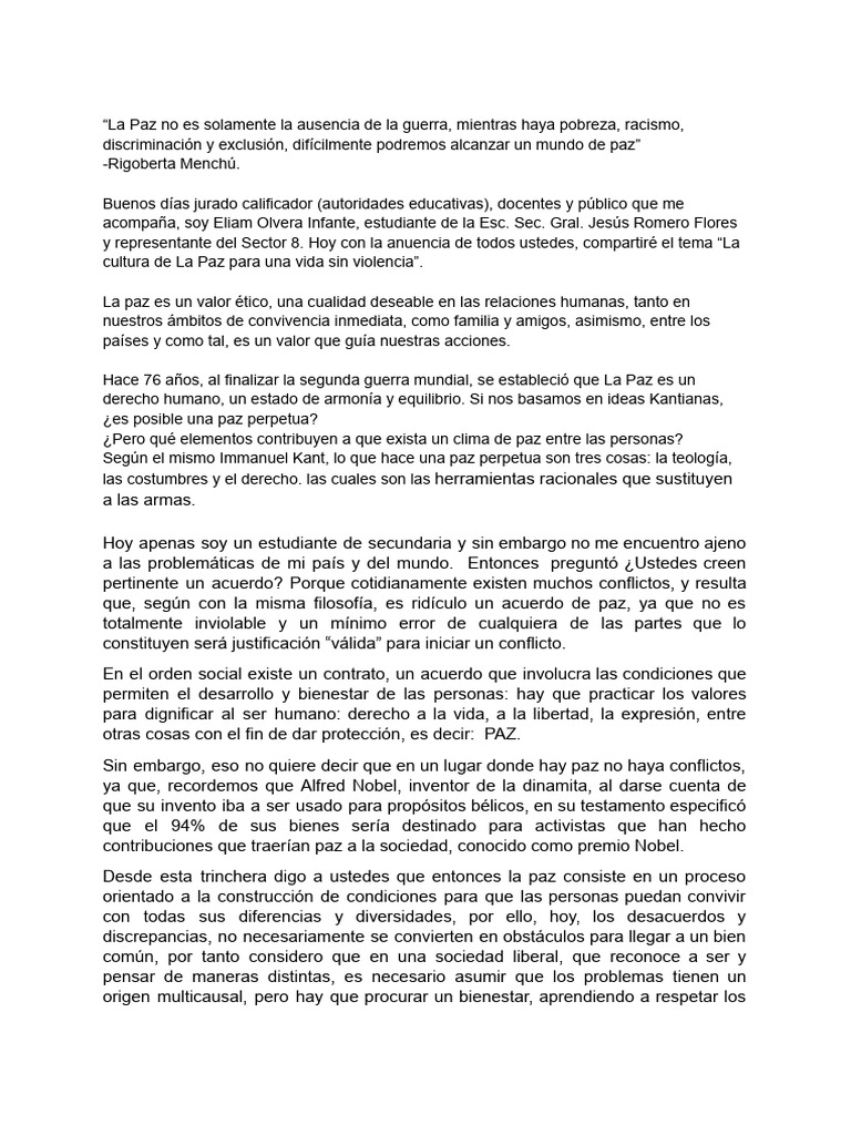 Discurso de oratoria | PDF | Paz | Immanuel Kant