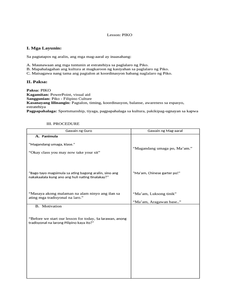 Lesson Plan PIKO | PDF