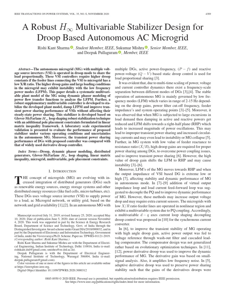 A Robust H Infty Multivariable Stabilizer Design For Droop Based ...