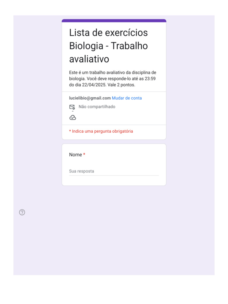 Lista de Exercícios Biologia - Trabalho Avaliativo | PDF | Célula ...