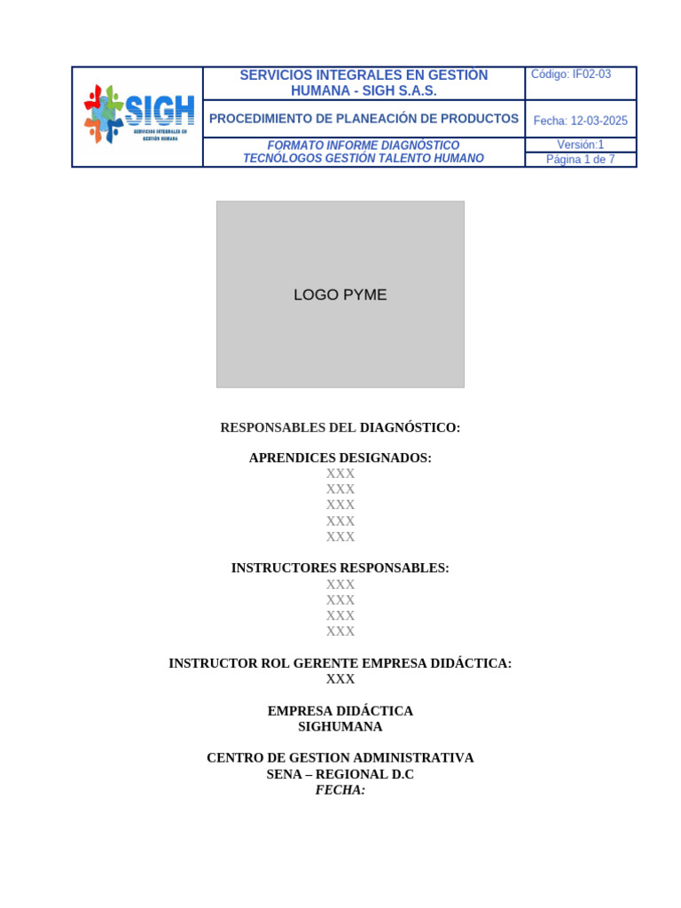 IF02-03 Informe Diagnostico Nuevo TGO GTH | PDF