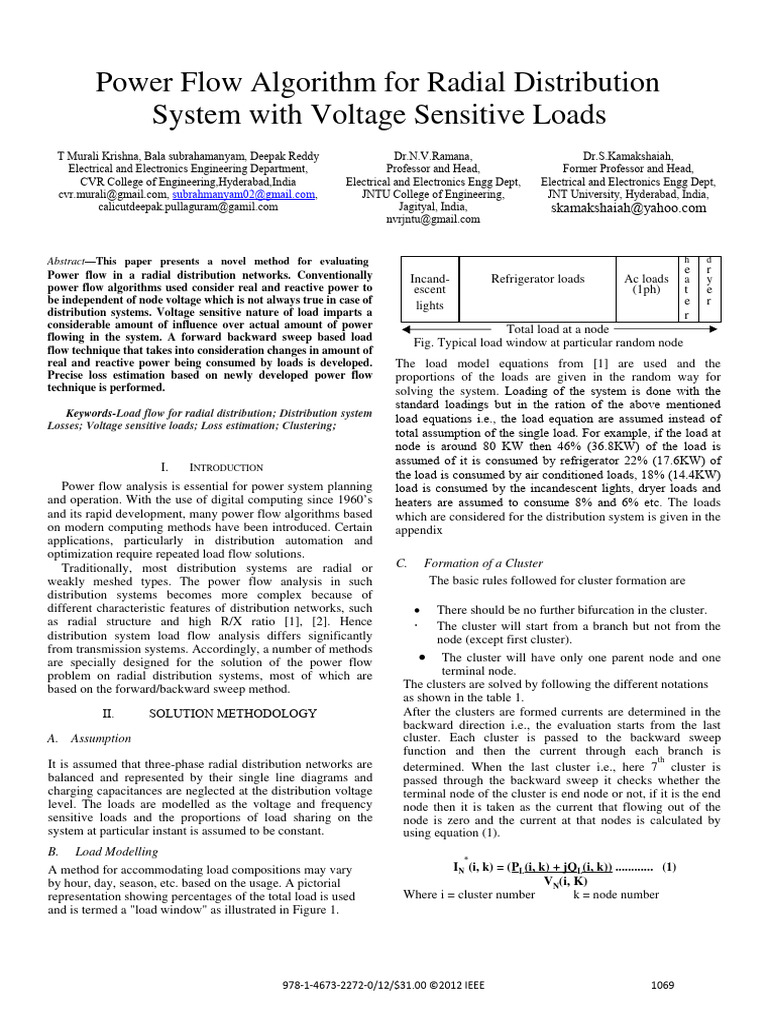 Power Flow Algorithm For Radial Distribution Voltage Sensitive Loads | PDF | Electromagnetism ...