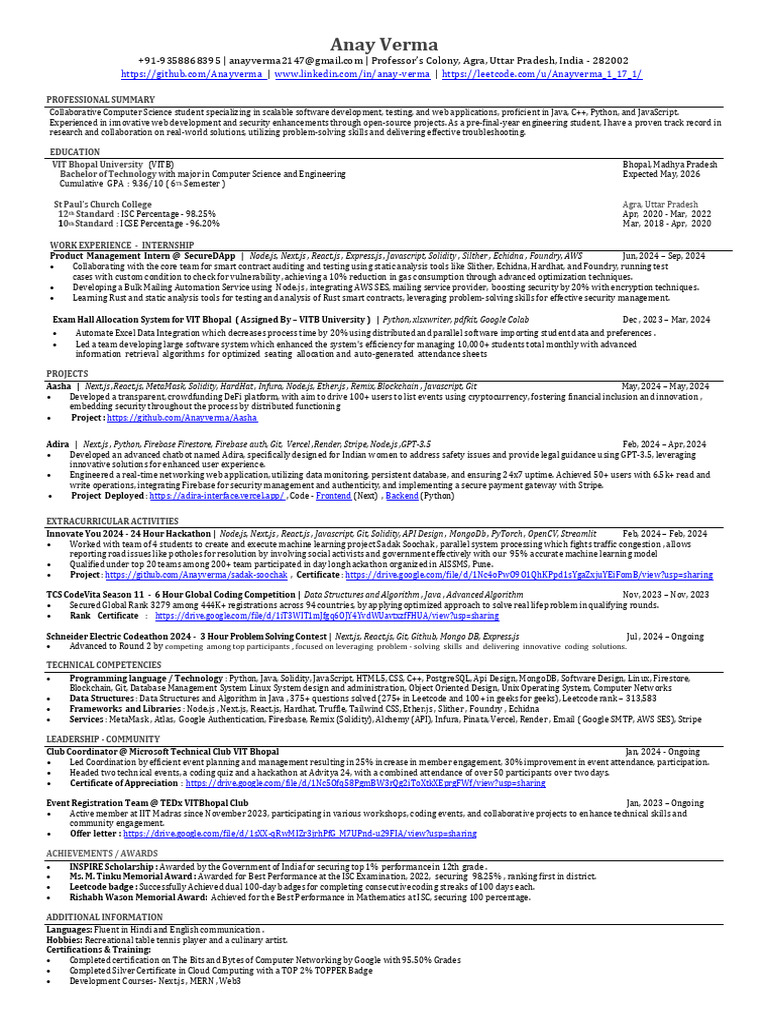 Anay Verma Summer Intern | PDF | Software Development | Computer Science