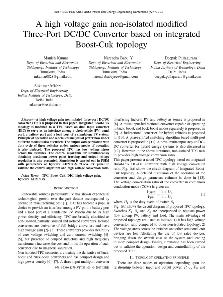 A High Voltage Gain Non-Isolated Modified Three Port DC_DC Converter ...