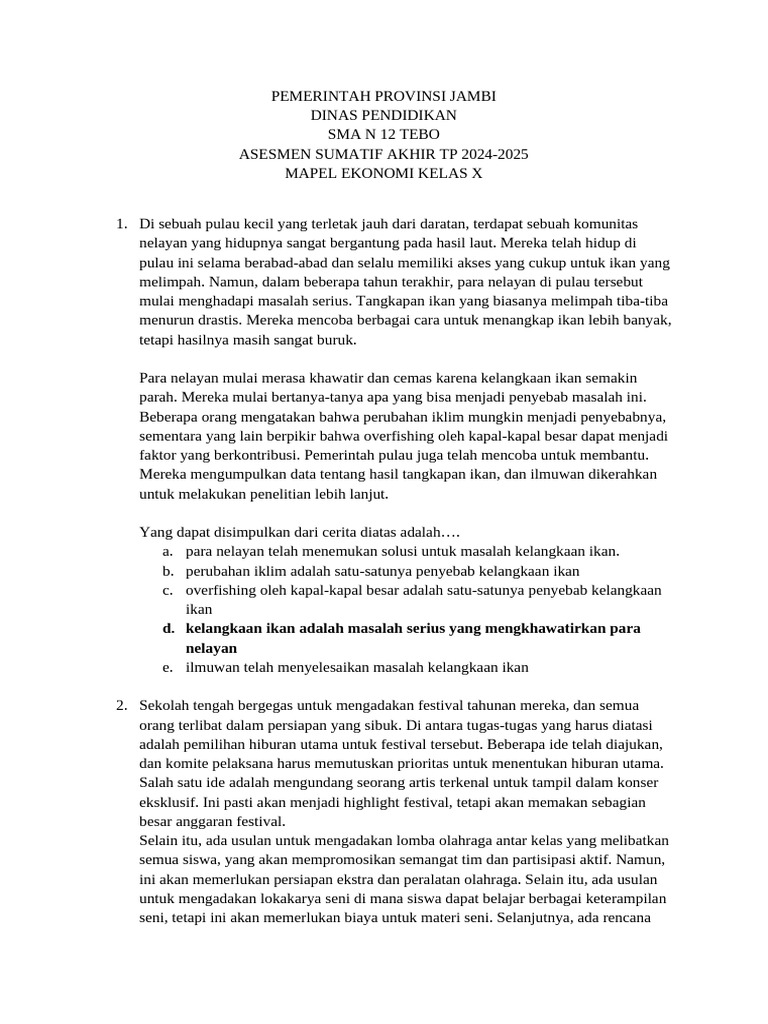 Asesmen Sumatif Akhir_ekonomi Kelas x Litnum | PDF