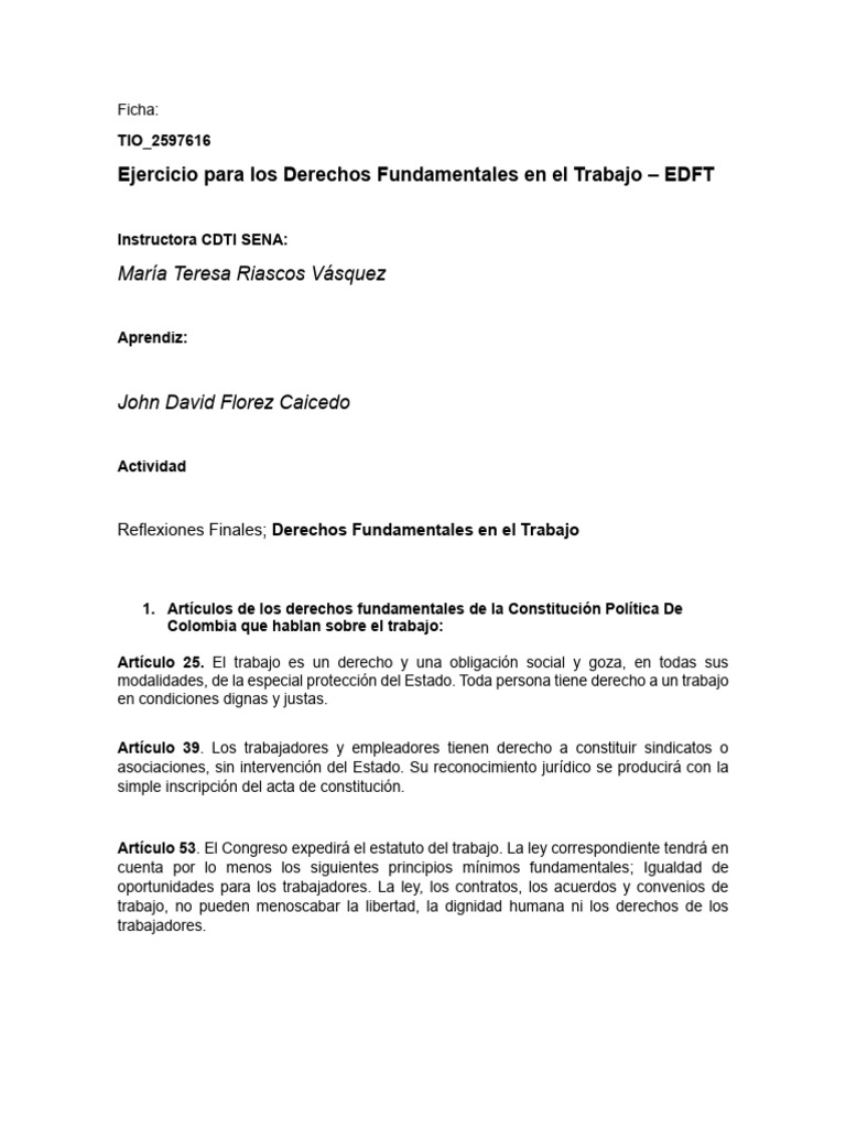 Reflexiones Finales Derechos Fundamentales en El Trabajo X JOHN FLOREZ ...
