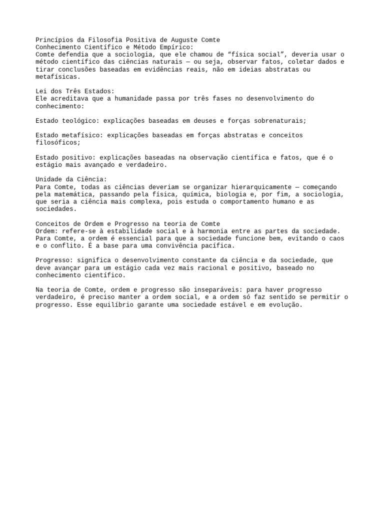 PERGUNTA 2 - Princípios Da Filosofia Positiva de | PDF