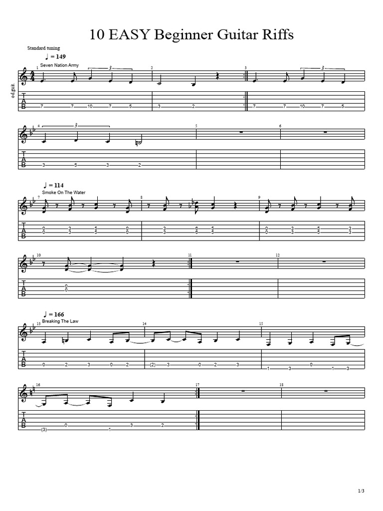 10 EASY Beginner Guitar Riffs 1 | PDF | Singles | Singles (Music)