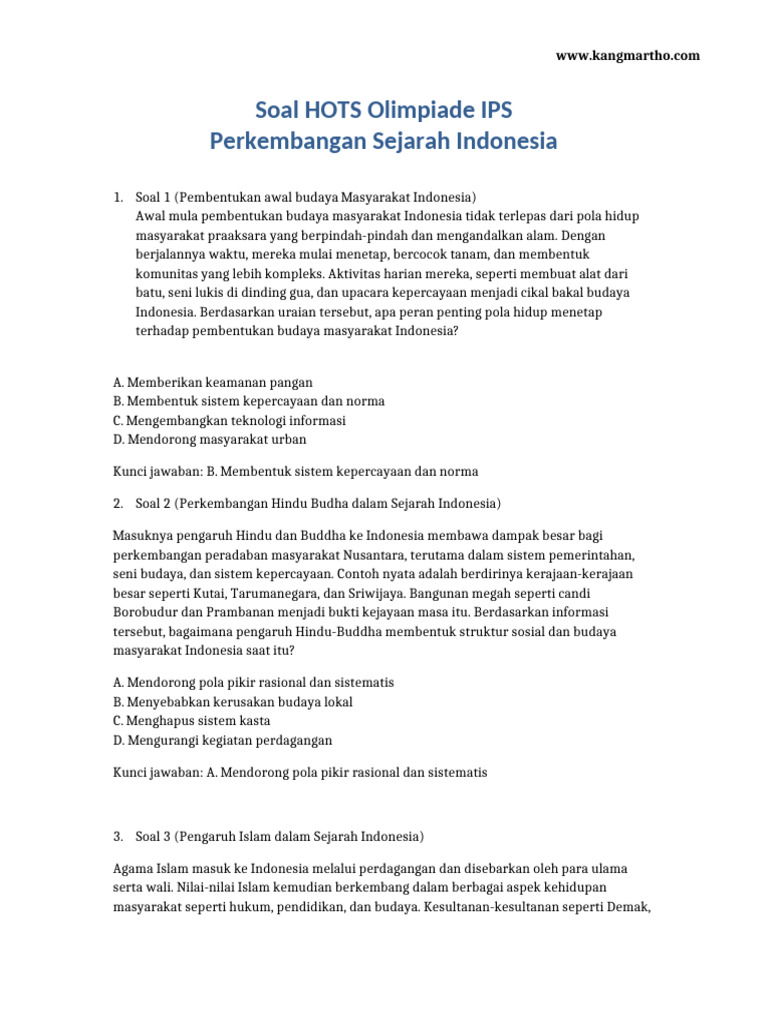 Soal Olimpiade IPS Sejarah Indonesia Updated | PDF