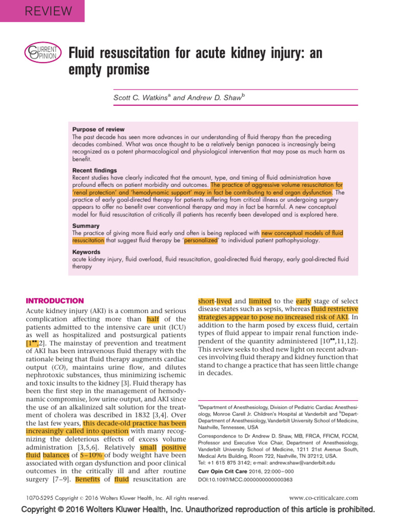 Rethinking Fluid Management in AKI | PDF | Sepsis | Kidney