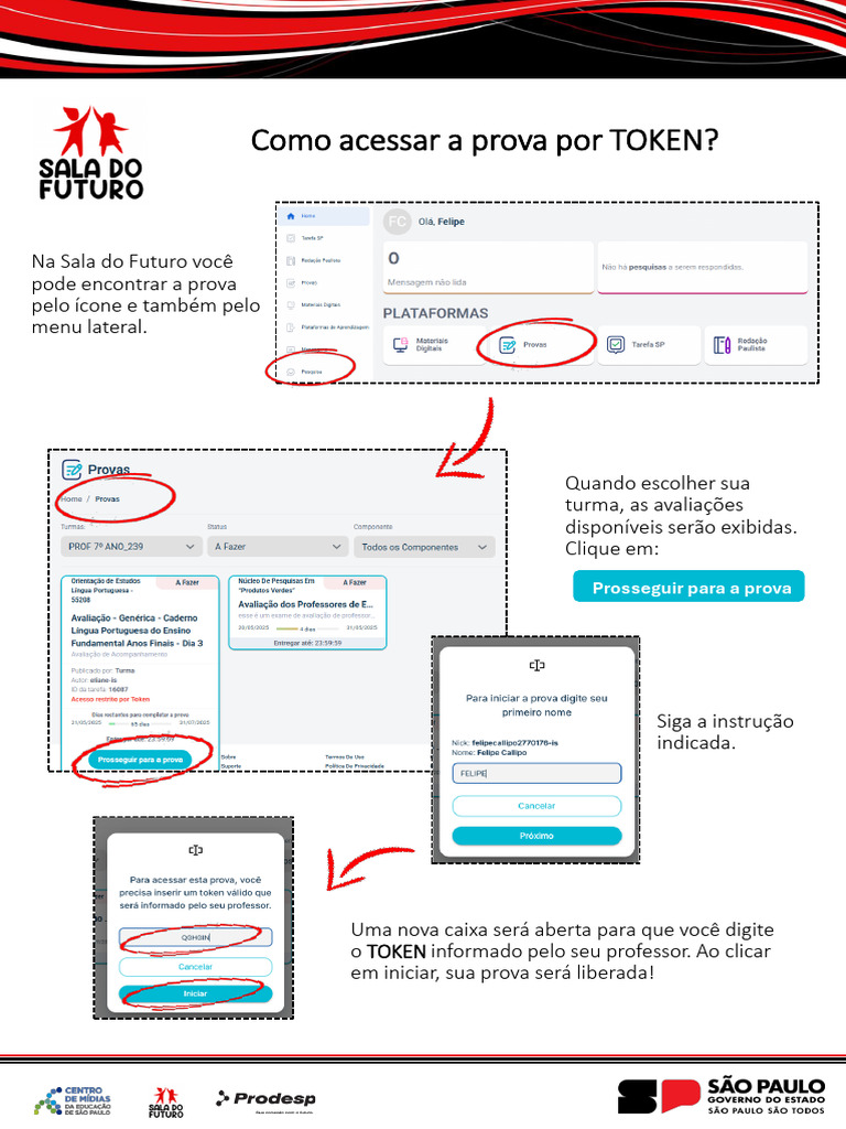 TUTORIAL Sala Do Futuro - Como Usar o Token em Provas (Aluno) | PDF