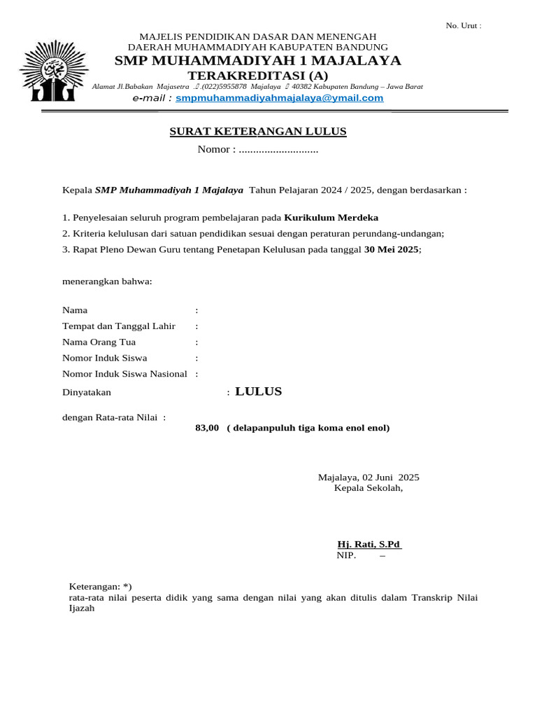 Surat Kelulusan 2025 Semua | PDF
