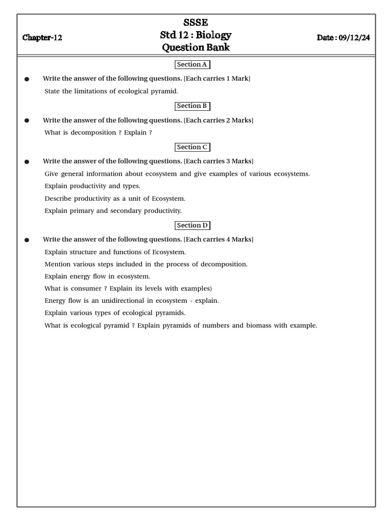 QuestionBank - D09 Dec 2024 6 | PDF | Ecosystem | Ecoregions