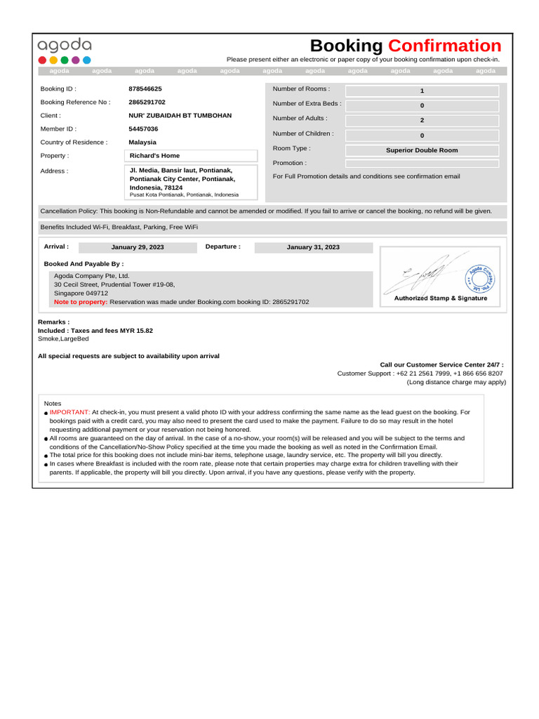 Confirmation For Booking ID # 878546625 | PDF | Payments