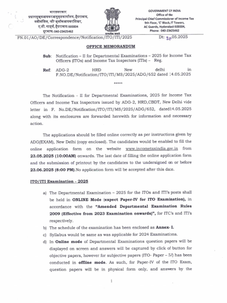 Iti Ito Exam Ntification-2025 | PDF
