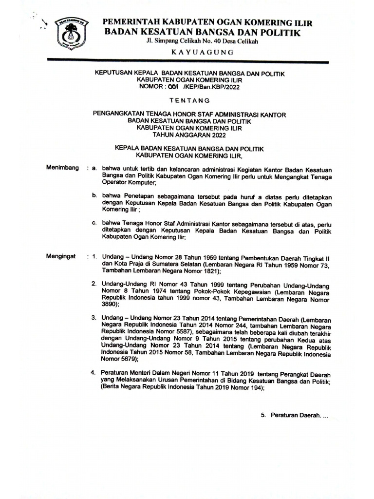 SK 2022 - Staf Administrasi | PDF