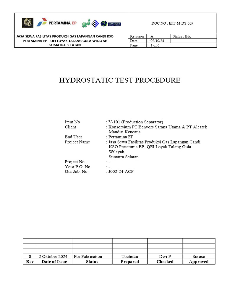 Section I - I - Hydrostatic Test Procedure | PDF | Pressure | Gas ...