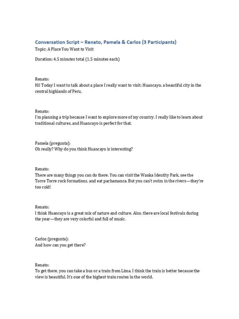 Conversation Renato Pamela Carlos Script | PDF | Inca Empire