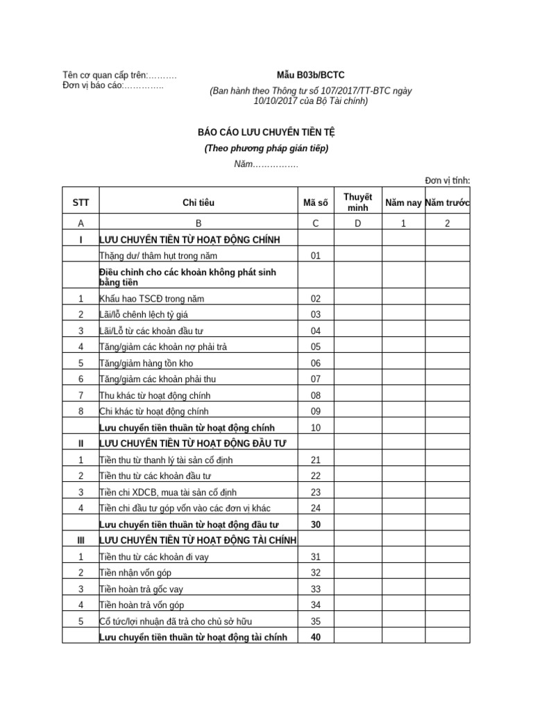 Mẫu B03b - BCTC | PDF