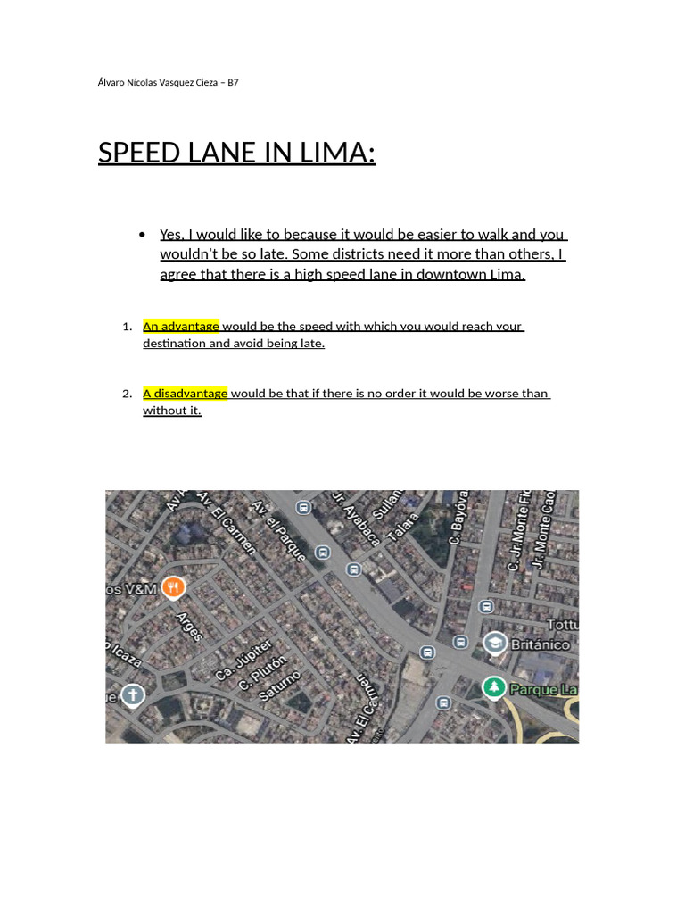 Advantages and Disadvantages of Lima's Speed Lane | PDF