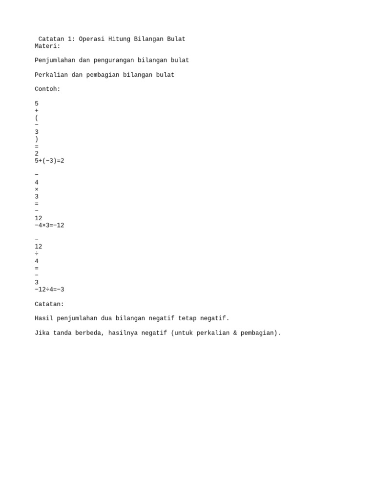 Catatan 1 Operasi Hitung Bilangan | PDF
